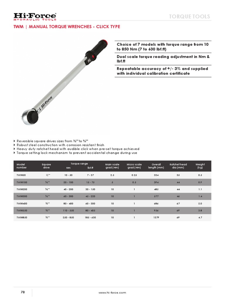 Manual Torque Wrenches Overview | PDF
