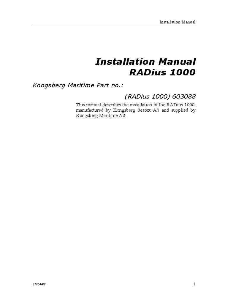 Installation Manual Radius 1000: Kongsberg Maritime Part No.: (Radius ...