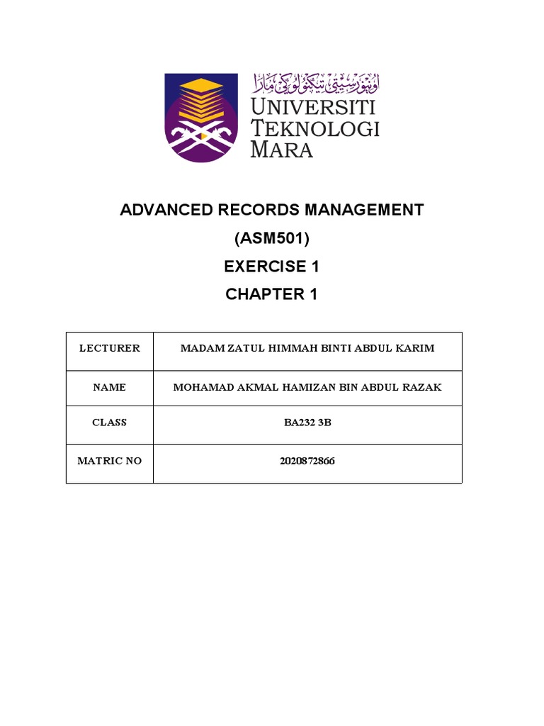 Advanced Records Management Exercise 1 Chapter 1 | PDF | Records Management | Goal