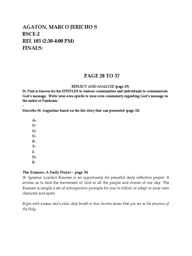 Agaton, Marco Jericho S BSCE-2 REL 103 (2:30-4:00 PM) Finals | PDF | Religion & Spirituality