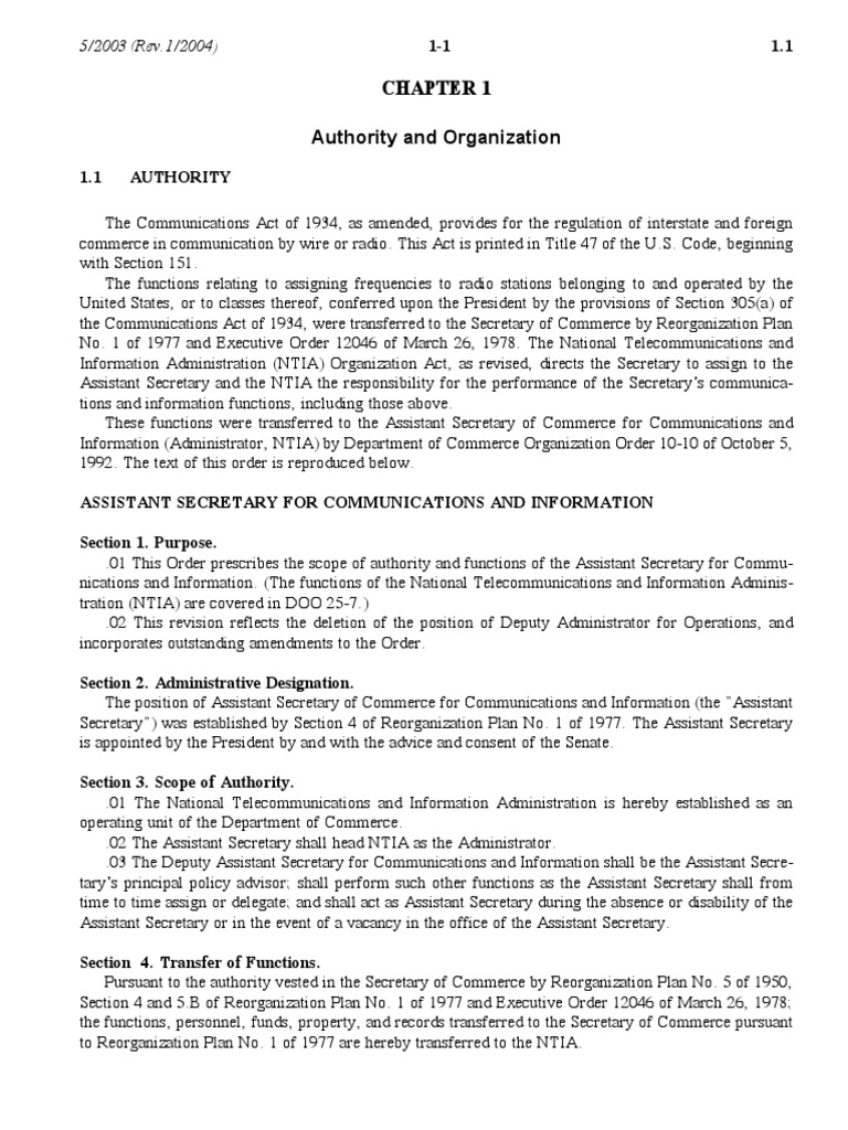 Authority and Organization | PDF | National Telecommunications And ...