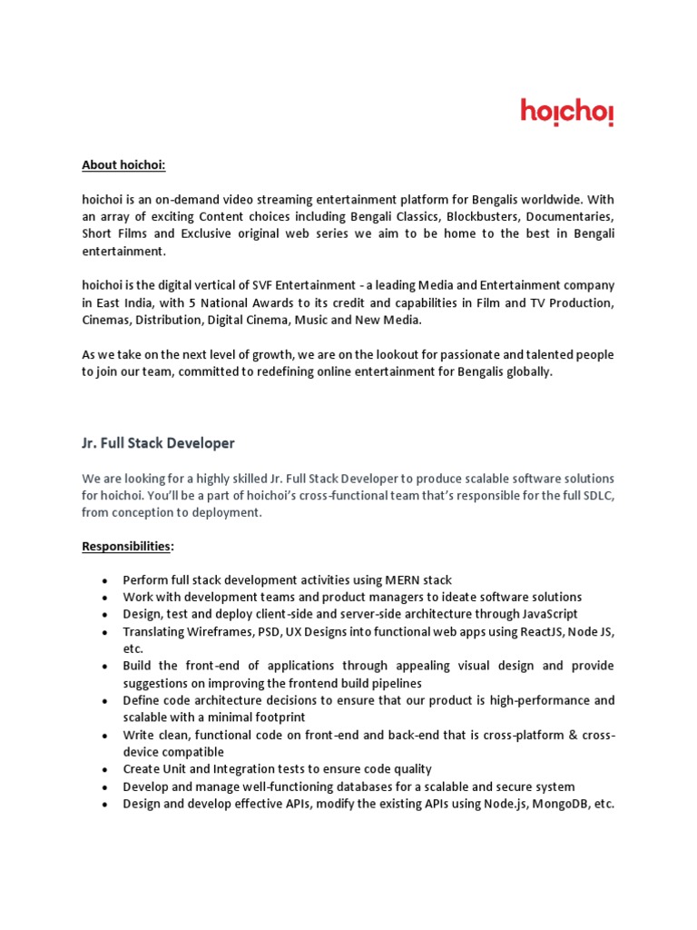 Jr. Fullstack Developer | PDF | Java Script | Software Development Jr. Fullstack Developer | PDF | Java Script | Software Development