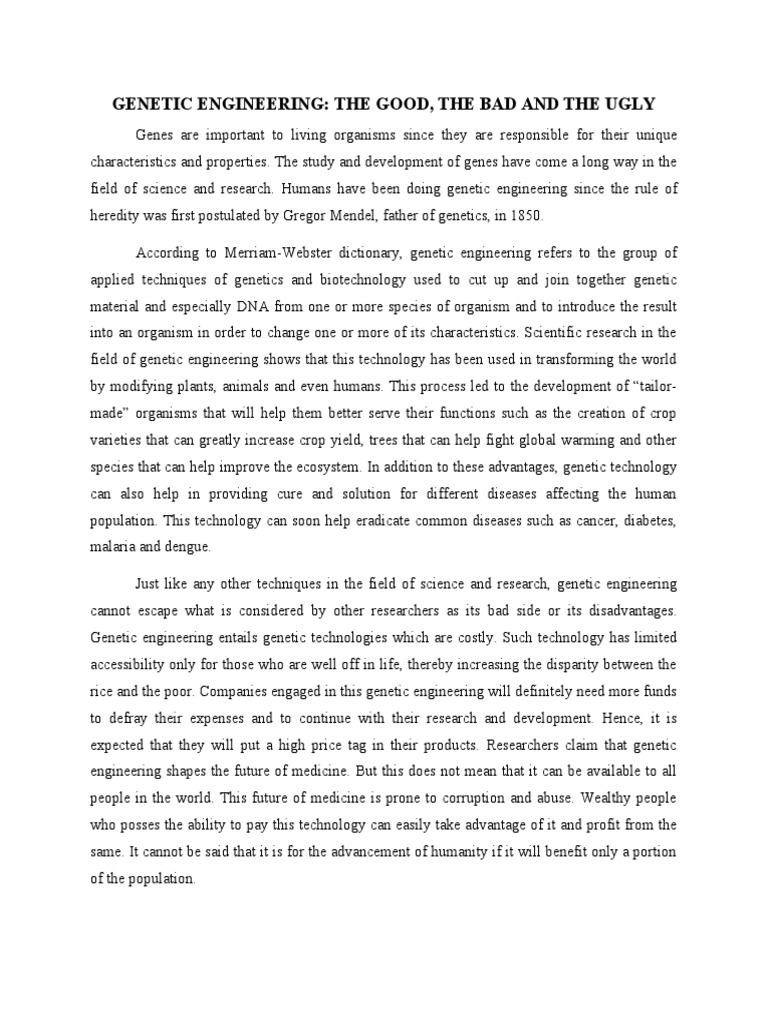 Genetic Engineering: The Good, The Bad and The Ugly | PDF | Genetic ...