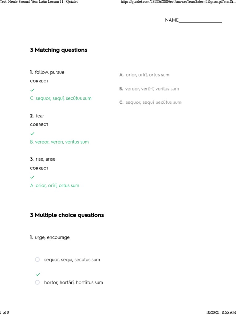 Test Henle Second Year Latin Lesson 11 - Quizlet | PDF