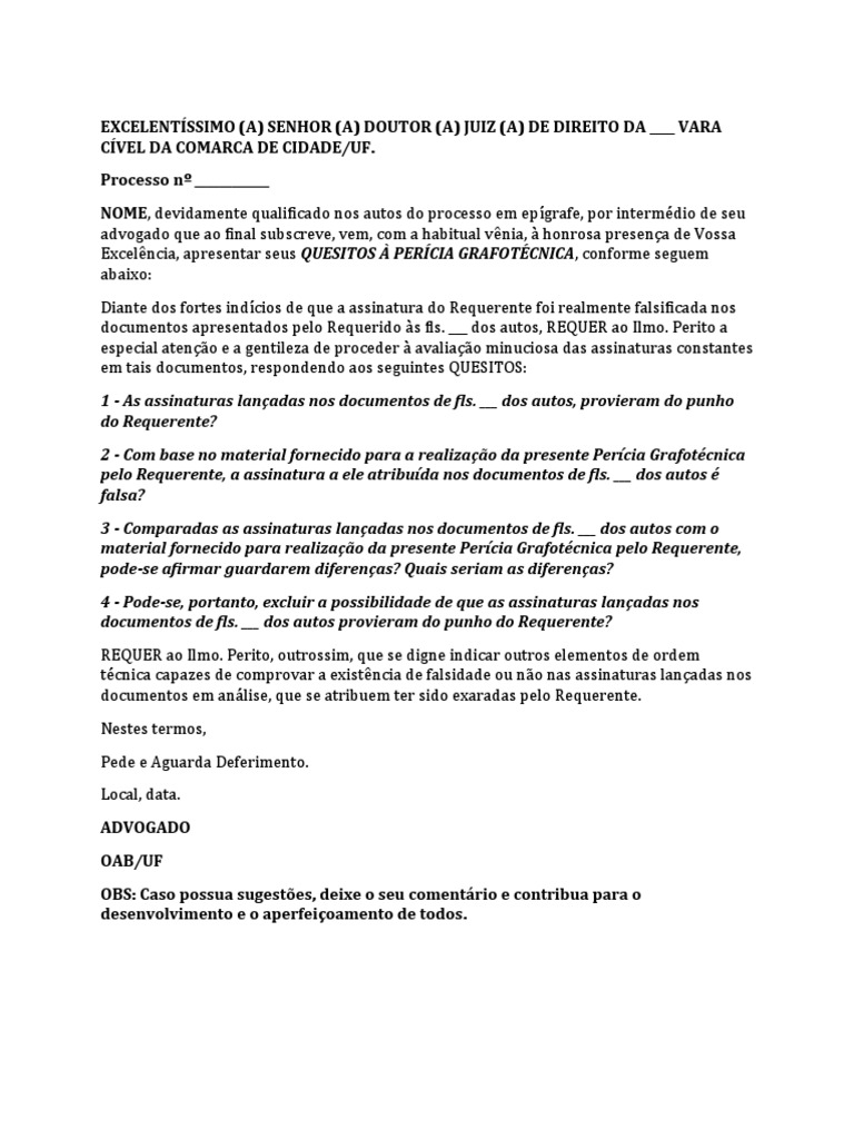 Quesitos Para Pericia Grafotecnica Pdf