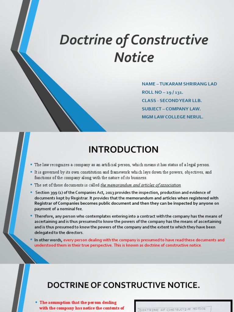 10-11 Doctrine of Constructive Notice | PDF | Articles Of Association ...