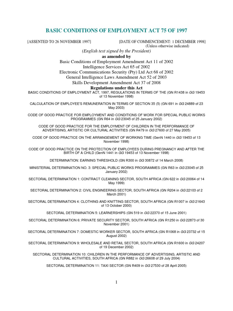 Overview of Basic Conditions of Employment Act | PDF | Overtime | Sick ...