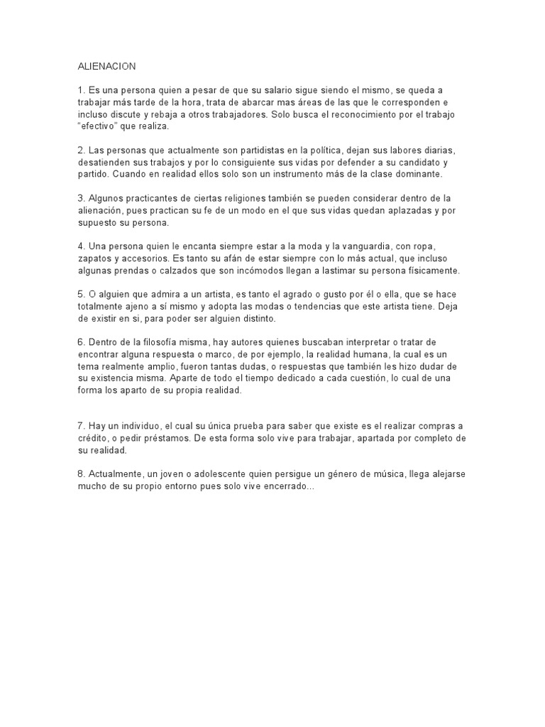 ALIENACION - Ejemplos de Alienacion Actual | PDF