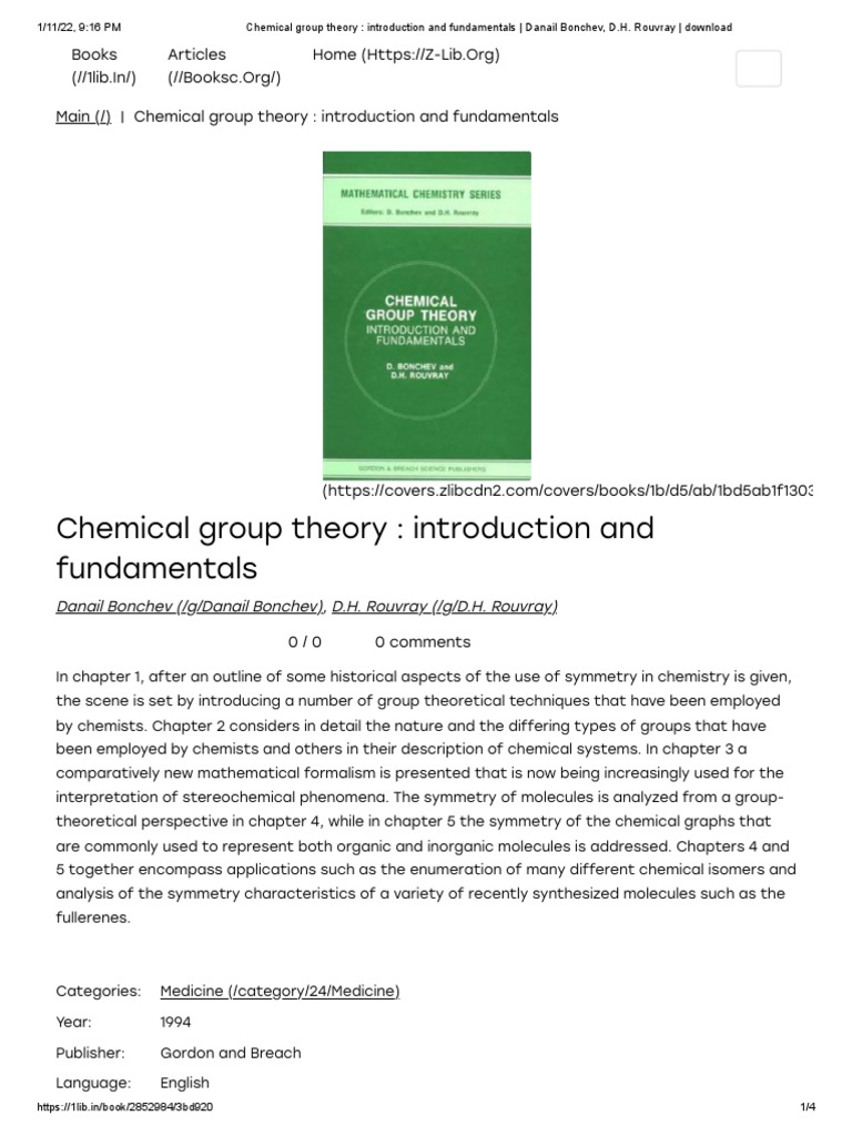 Chemical Group Theory - Introduction and Fundamentals - Danail Bonchev, D.H. Rouvray - Download ...