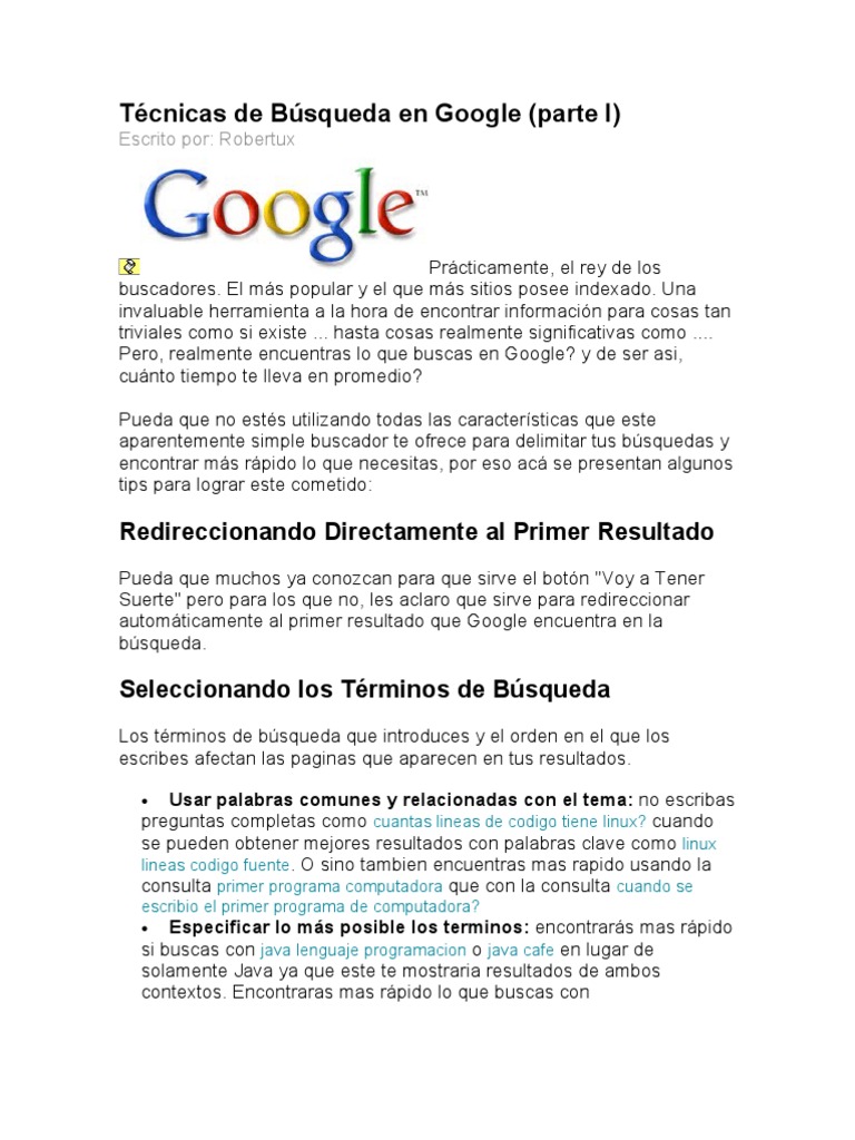 Técnicas de Búsqueda en Google | PDF | Java (lenguaje de programación ...