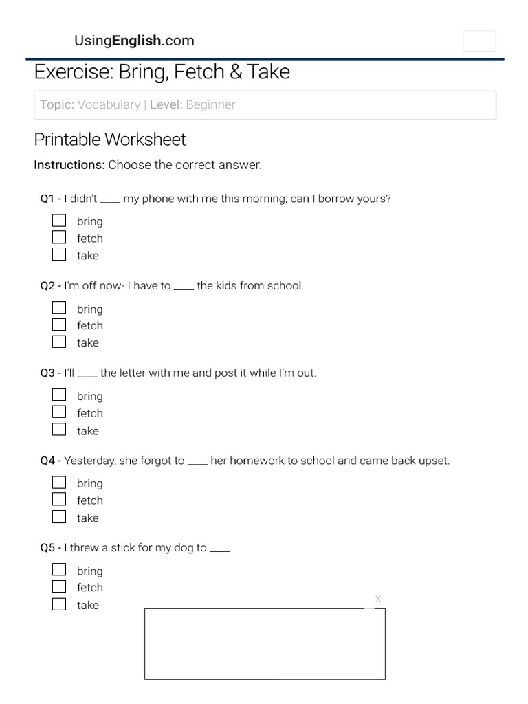 'Bring, Fetch & Take' - Exercise & Worksheet | PDF