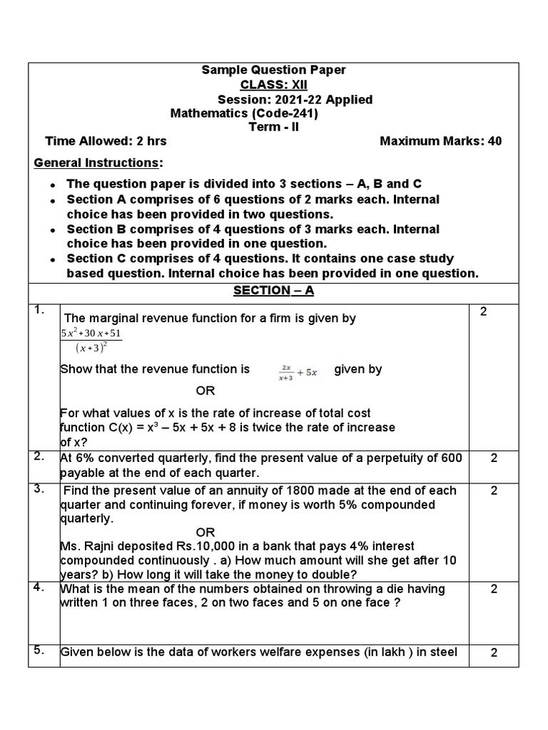 Applied Mathematics Sample Paper | PDF | Present Value | Depreciation