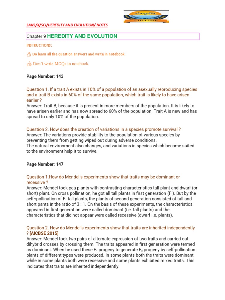 Heredity and Evolution Question Answers | PDF | Evolution | Gene