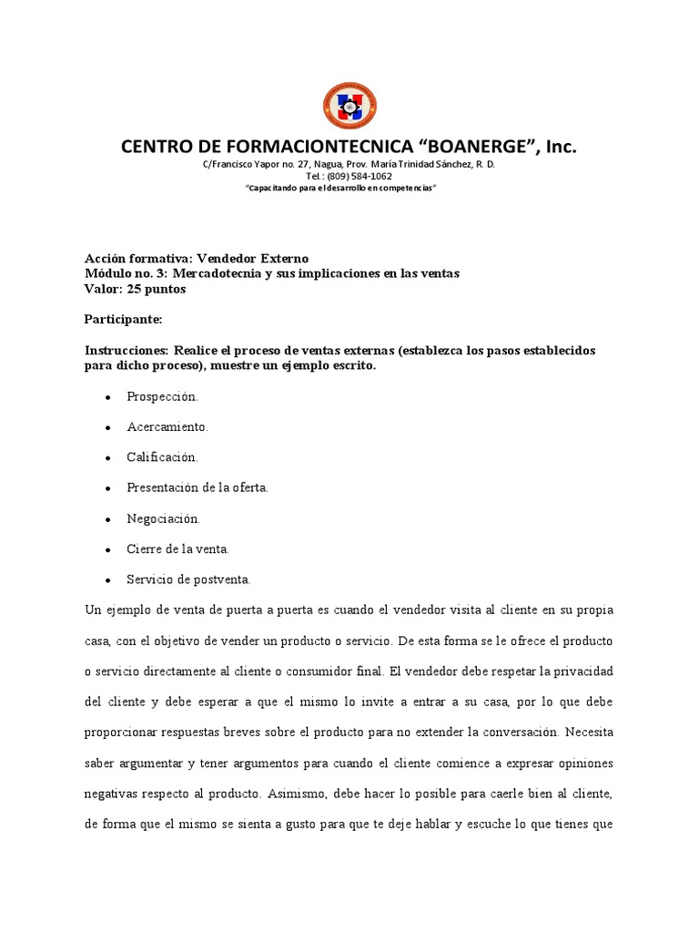Proceso de Ventas Externas y Ejemplos | PDF | Al por menor | Procesos ...