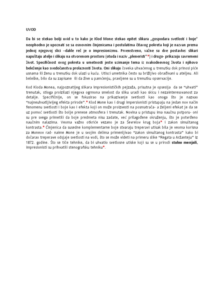 Klod Mone I Efemerni Trenuci Svetlosti Života | PDF