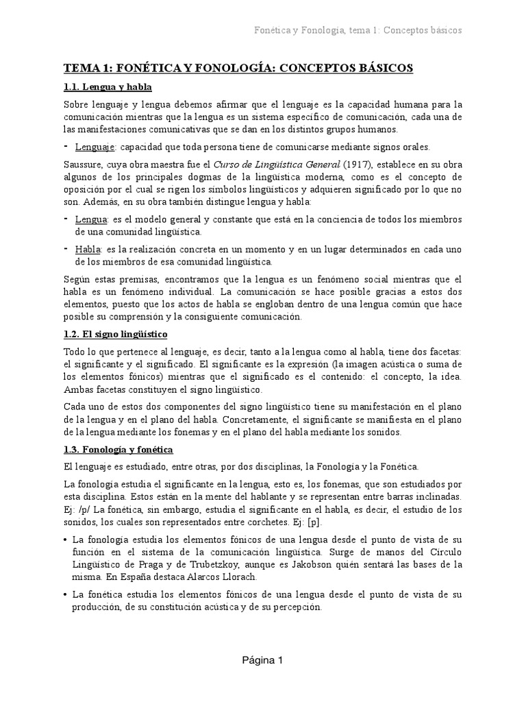 Tema 1 Fonética y Fonología | PDF | Fonema | Fonología