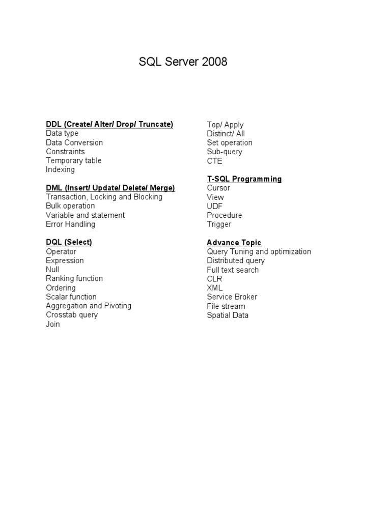 SQL Server 2008: DDL (Create/ Alter/ Drop/ Truncate) | PDF | Relational Database | Database Index