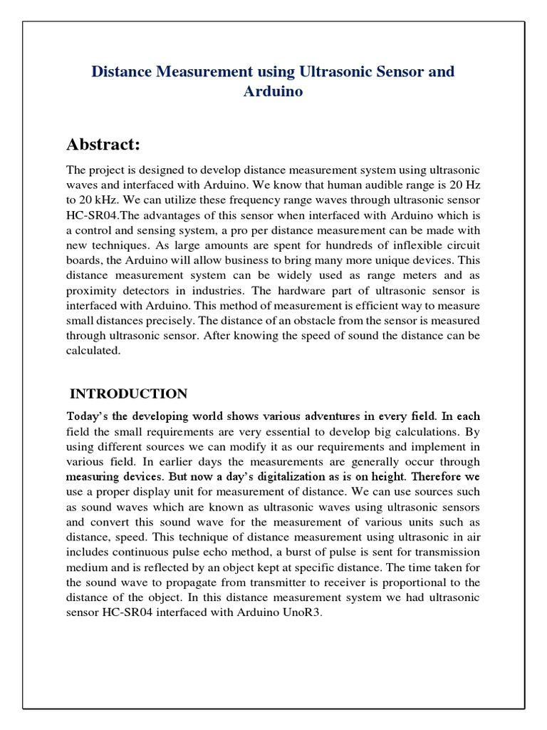 Distance Measurement Using Ultrasonic Sensor and Arduino | PDF ...