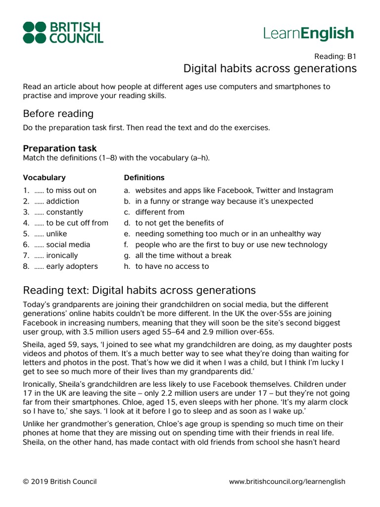 LearnEnglish Reading B1 Digital Habits Across Generations | PDF ...
