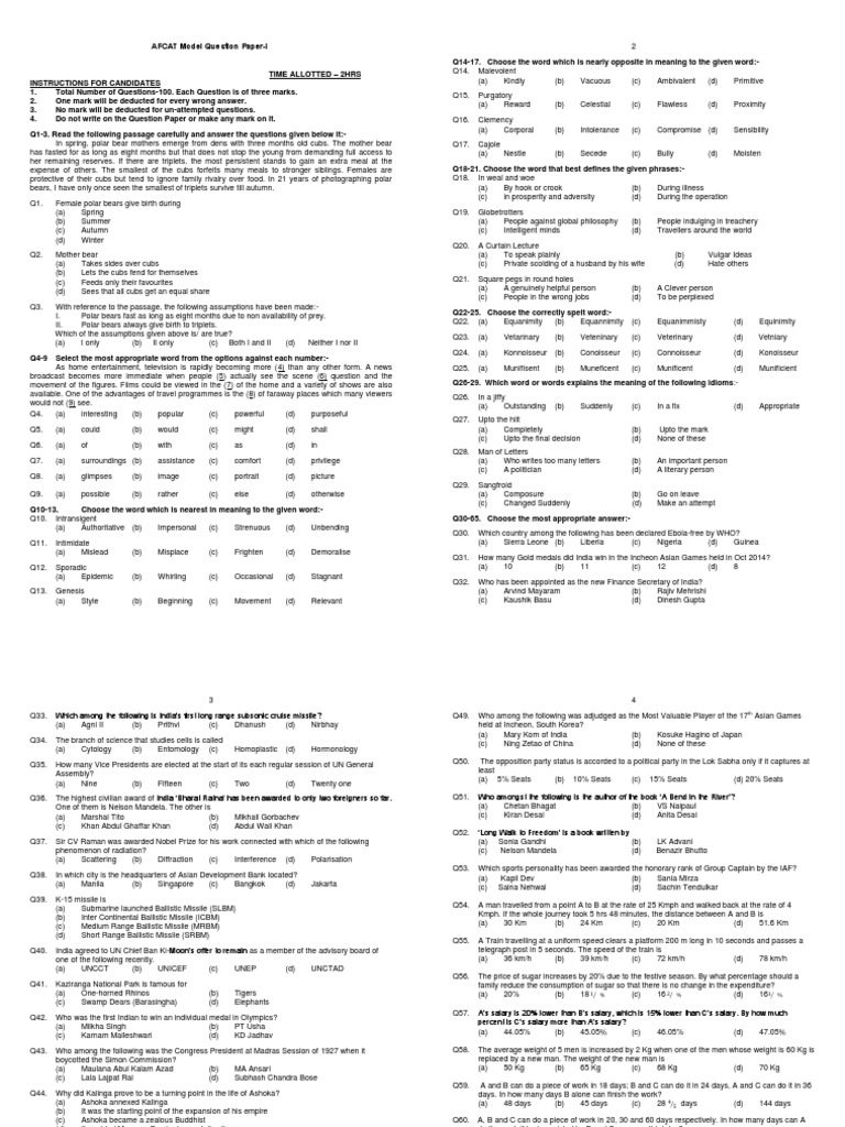 Afcat Model Question Paper 2024 Pdf Intercontinental Ballistic