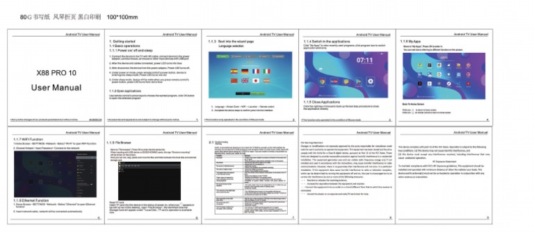 X88 PRO 10 - TV BOX WiFi With ANDROID - User Manual | PDF