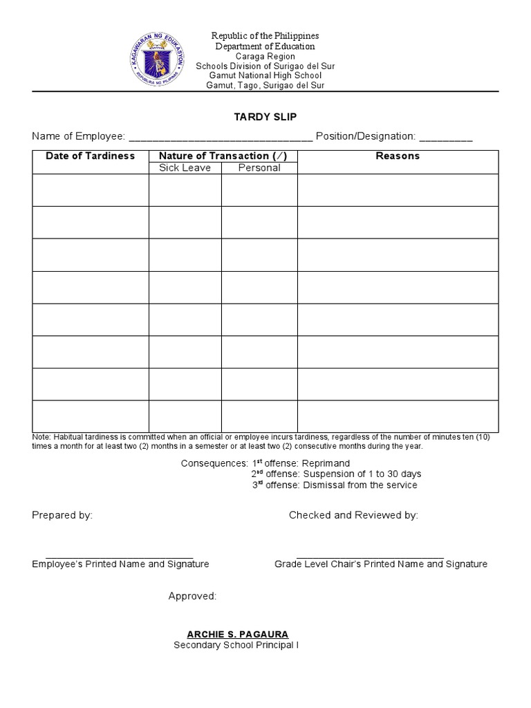 Tardy Slip | PDF