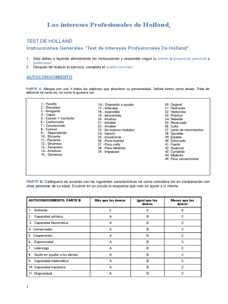 Test de Holland 1 3 | PDF