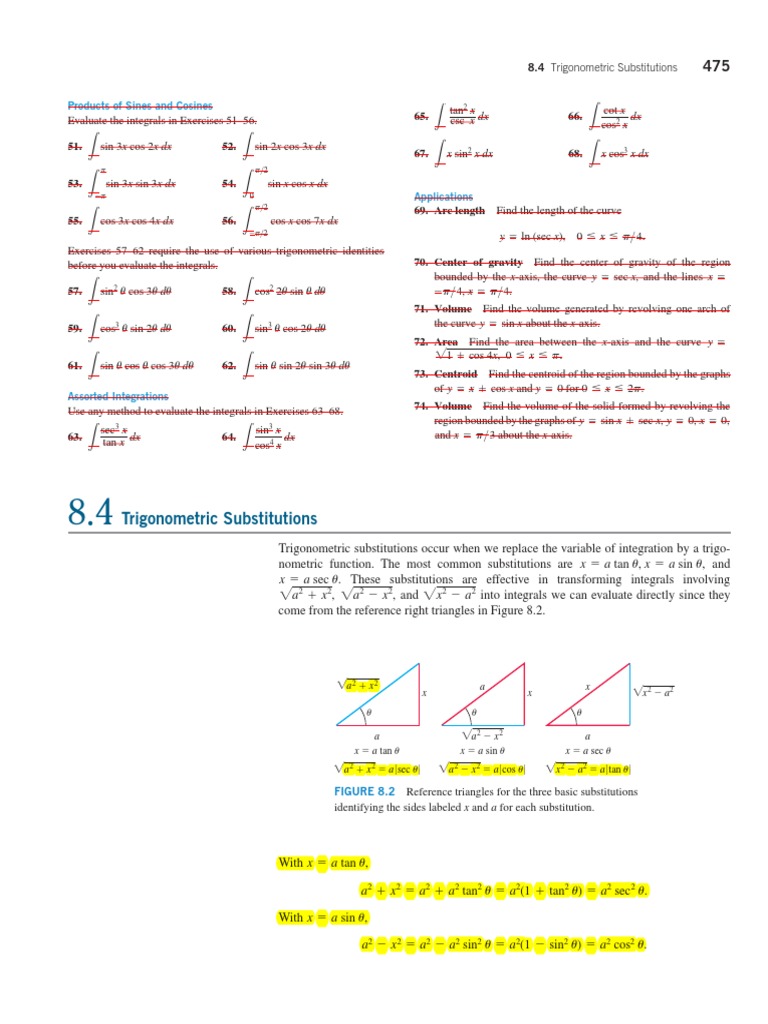 Trigonometric Substitutions Pdf Trigonometric Functions Sine