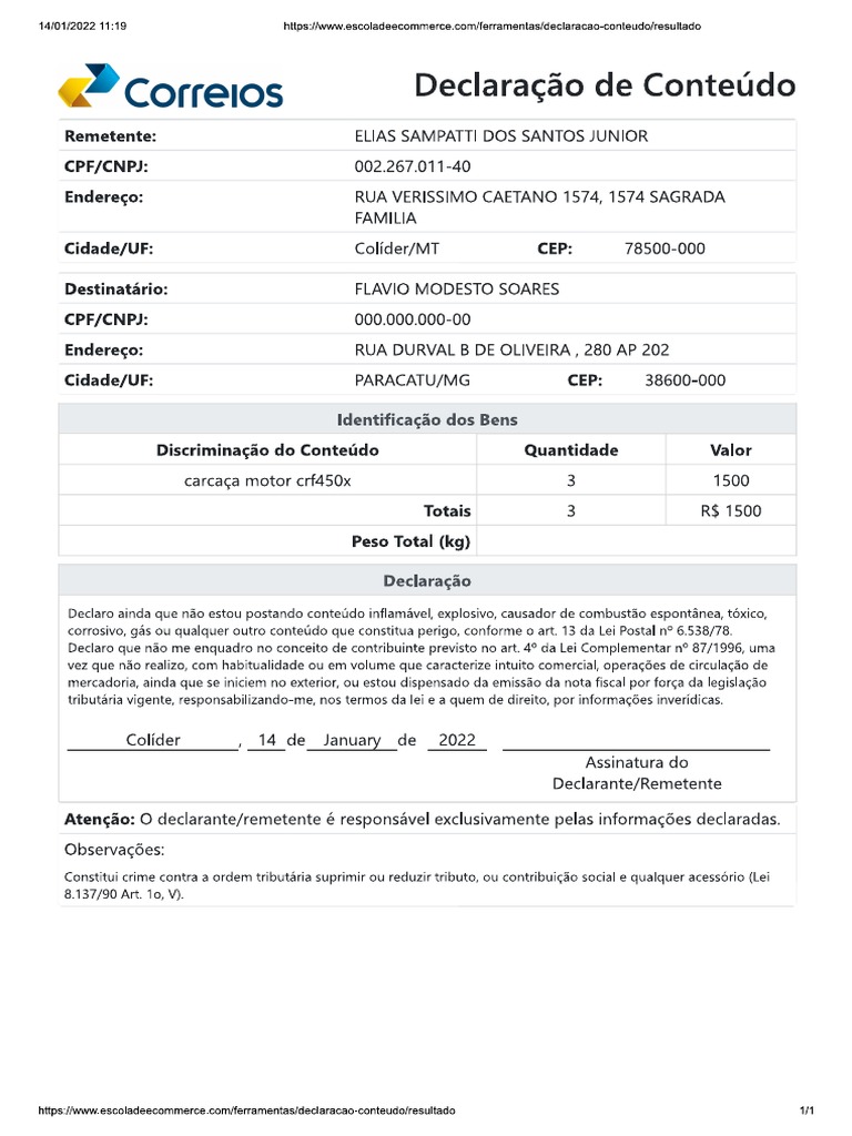 Declaraçao Pronta | PDF