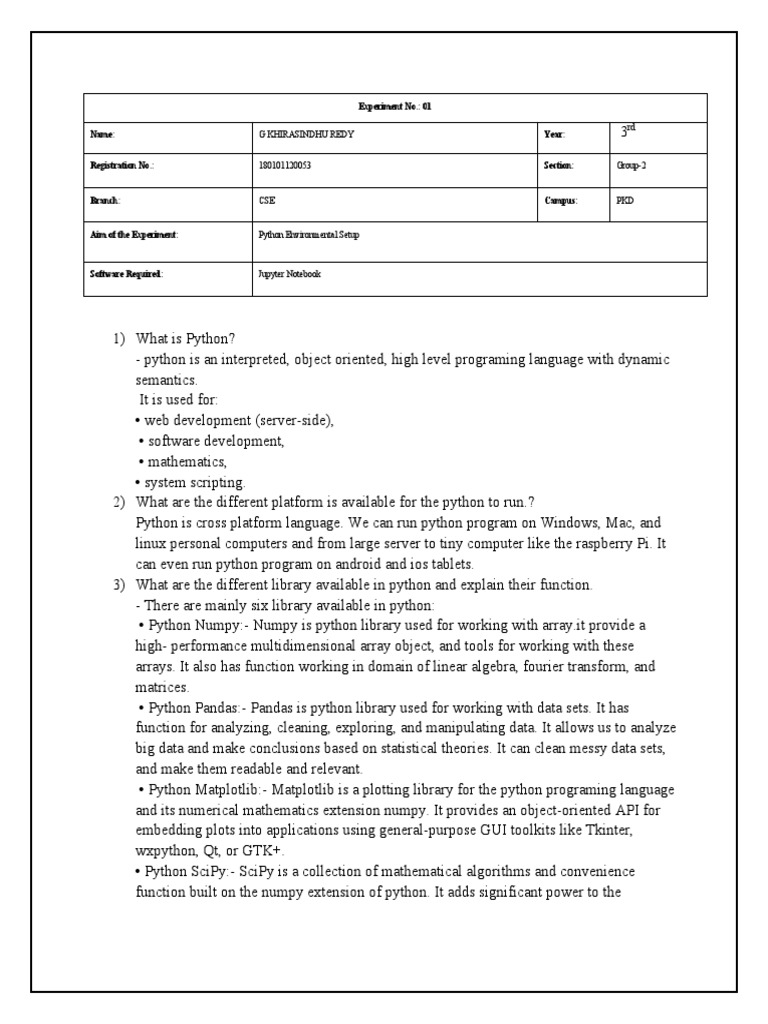 Experiment-1 Environment Setup | PDF | Python (Programming Language ...