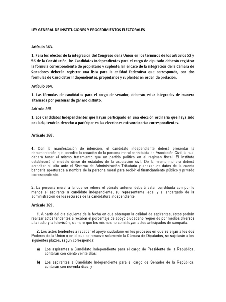 Ley General De Instituciones Y Procedimientos Electorales Pdf