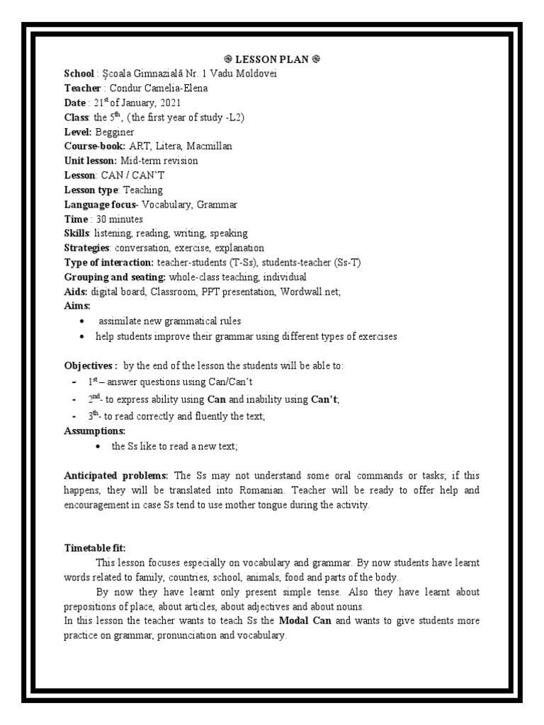 Lesson Plan V | Download Free PDF | Lesson Plan | Grammar