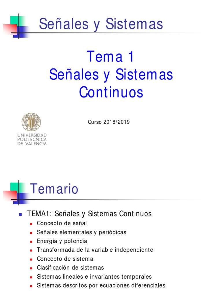 Tema 1 Senales Y Sistemas Continuos Pdf Ecuaciones Ecuaciones