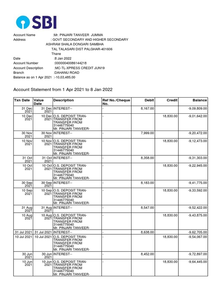 Account Statement From 1 Apr 2021 To 8 Jan 2022: TXN Date Value Date Description Ref No./Cheque ...