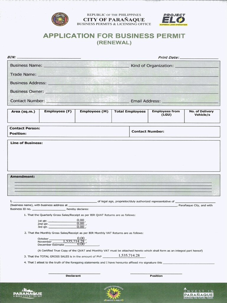 Business Permit Renewal Application Form | PDF