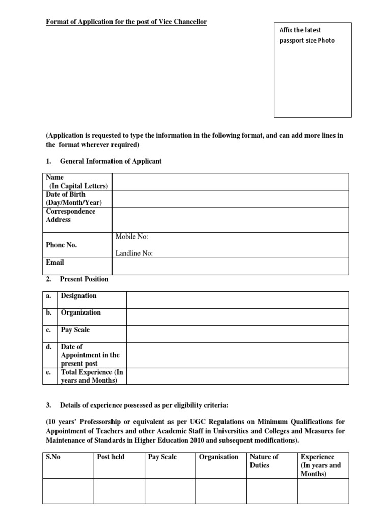 Application Format of Vice-Chancellor | PDF | Academic Journal | University