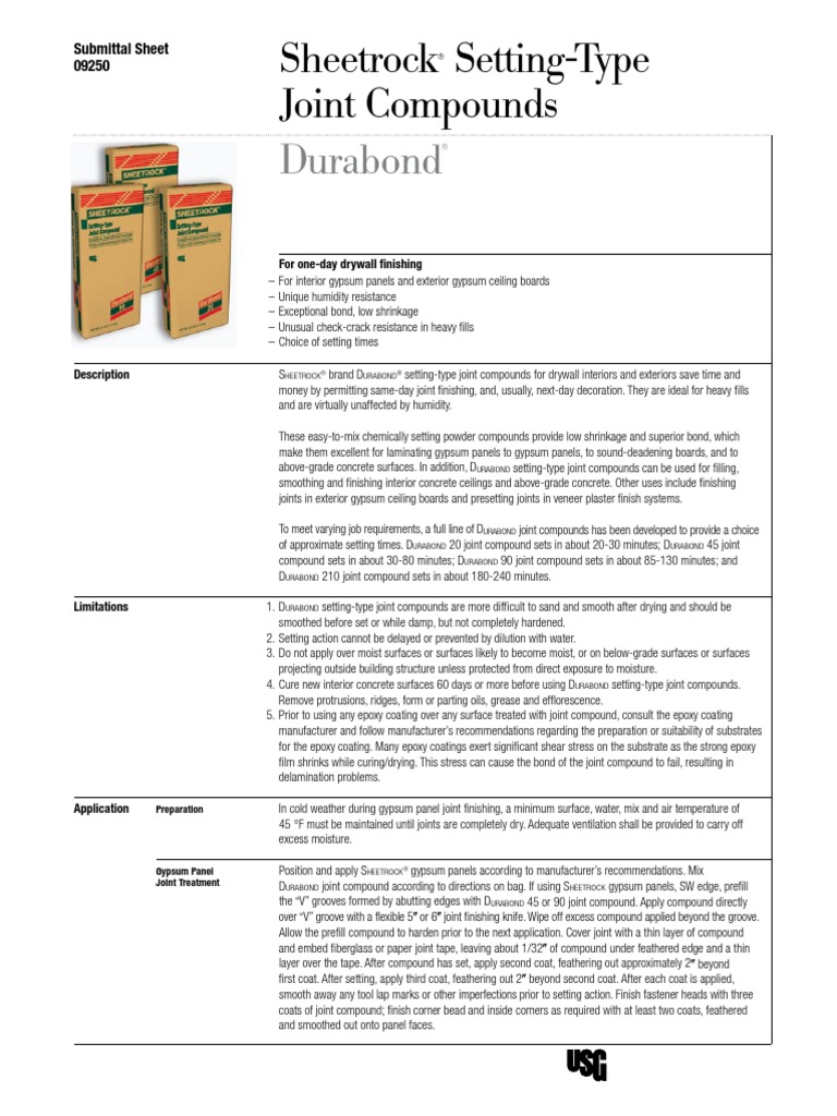 Usg Sheetrock® Brand Durabond® | PDF | Drywall | Plaster