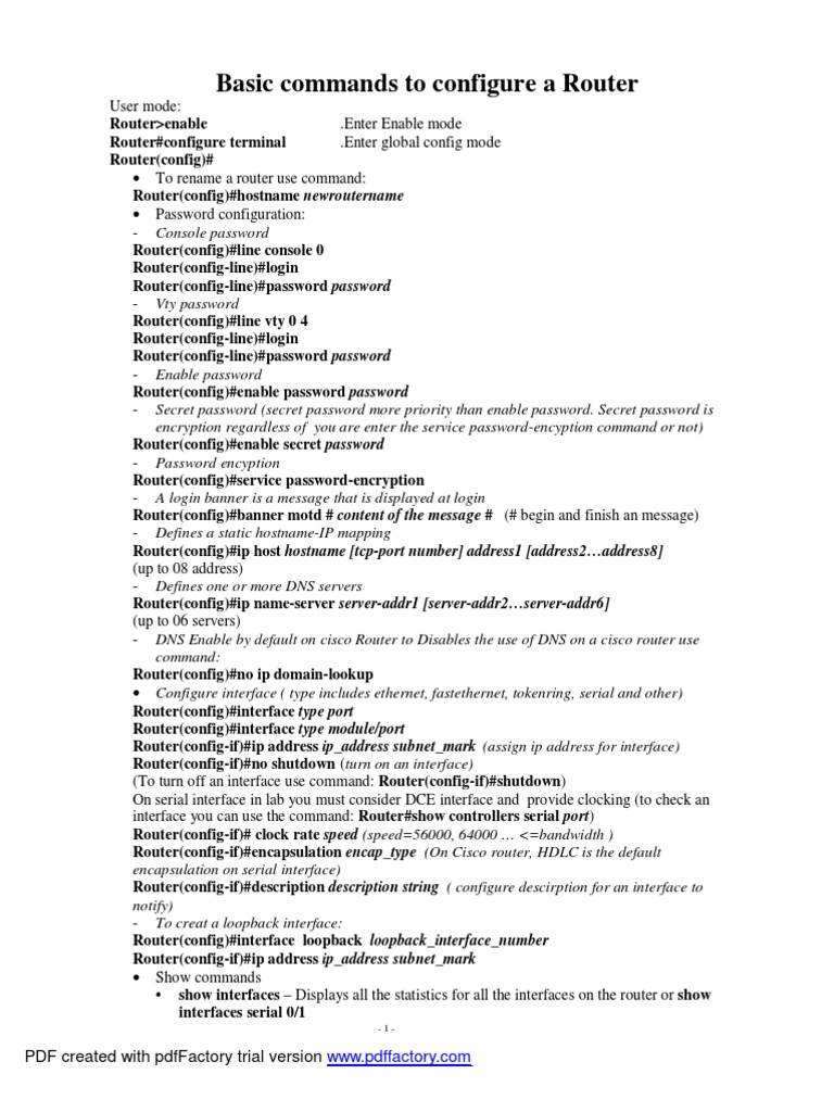 Basic Commands | PDF | Router (Computing) | Ip Address Basic Commands | PDF | Router (Computing) | Ip Address