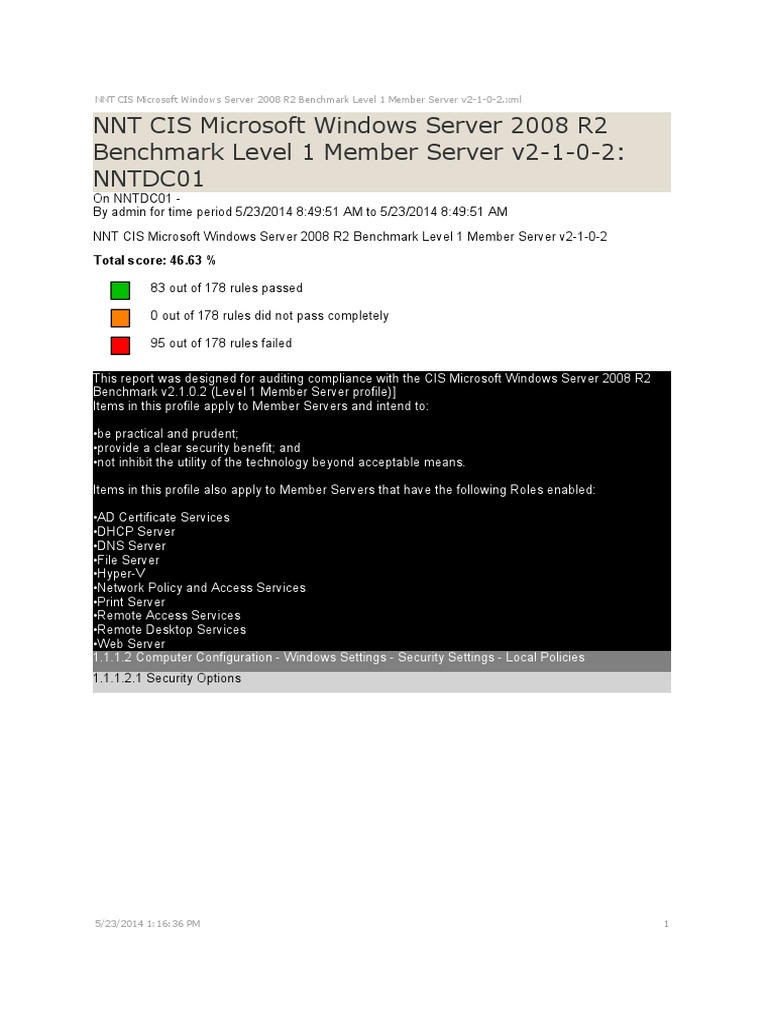 NNT CIS Microsoft Windows Server 2008 R2 Benchmark Level 1 Member ...