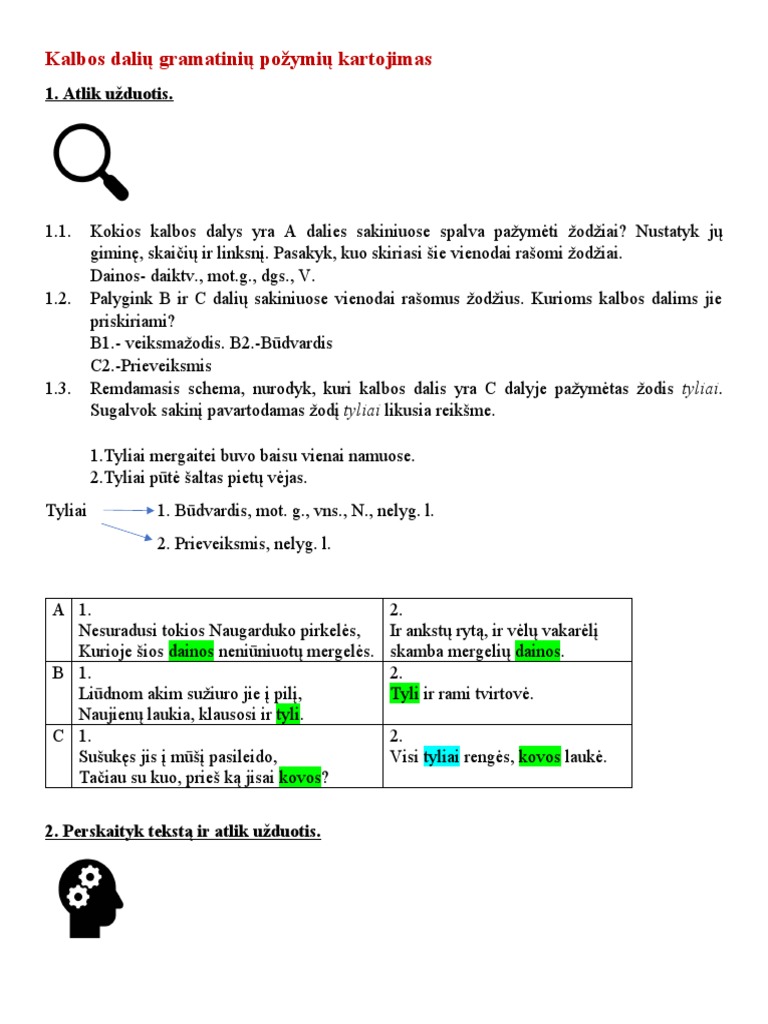 Kalbos Dalių Gramatinių Požymių Kartojimas | PDF