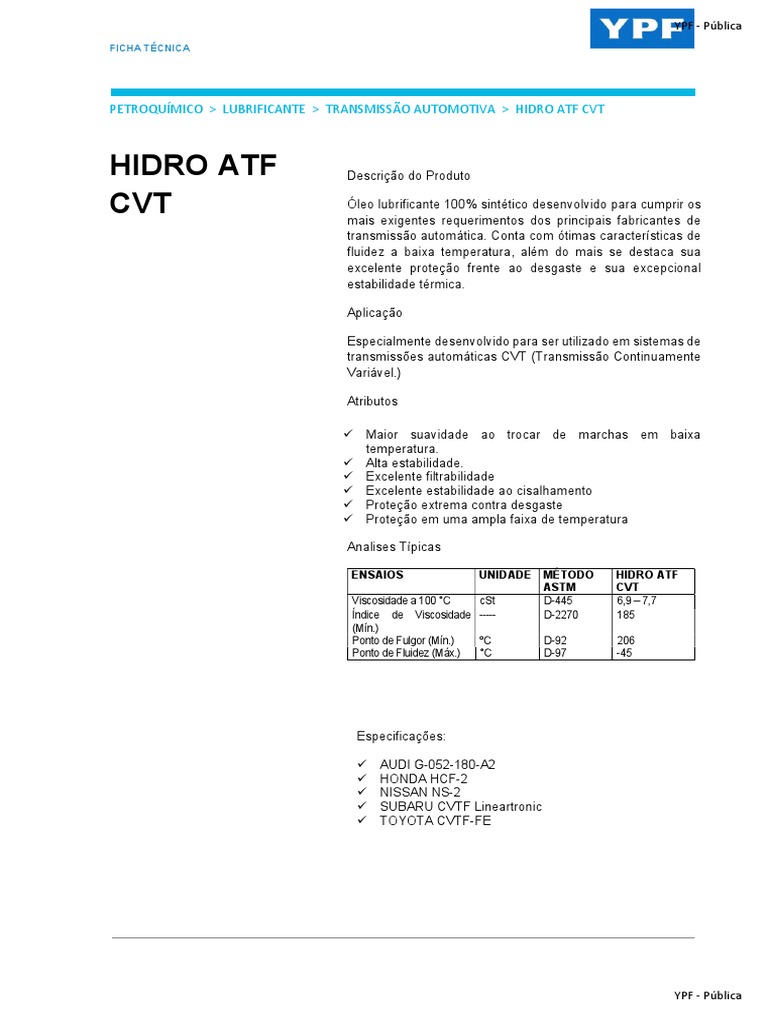 Hidro ATF CVT | PDF | Transporte | Veículo motorizado