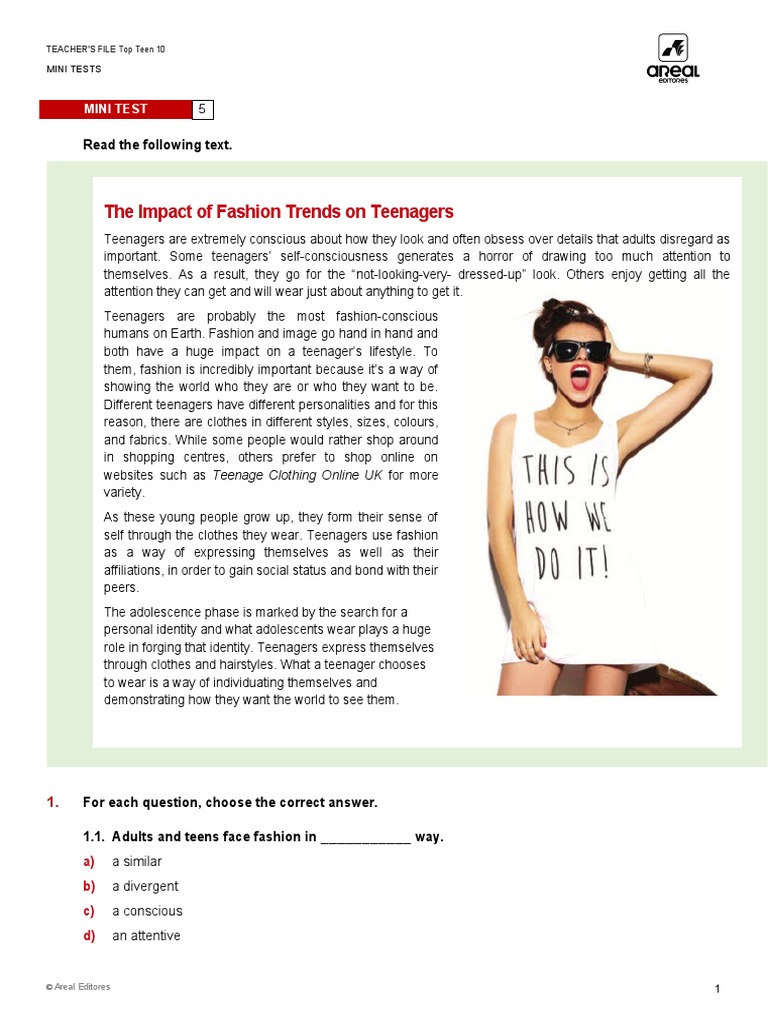 The Impact of Fashion Trends On Teenagers: Read The Following Text ...
