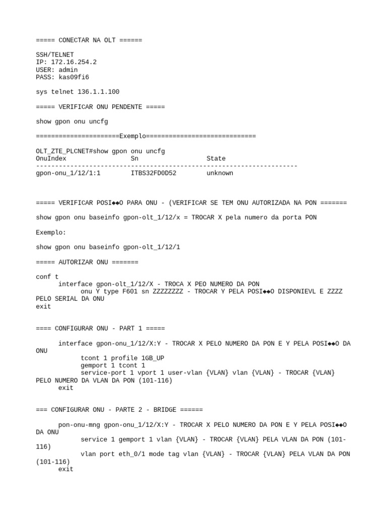 Comandos Basicos Olt Zte | PDF | Transmissão de dados | Protocolos da internet