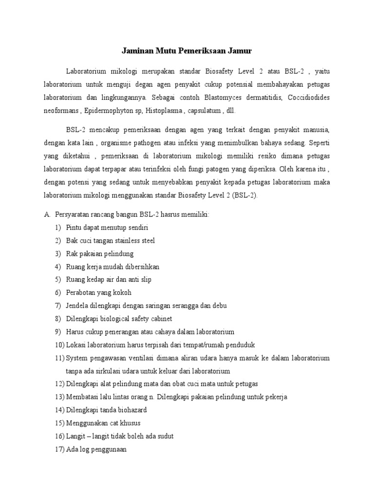 Jaminan Mutu Pemeriksaan Jamur | PDF