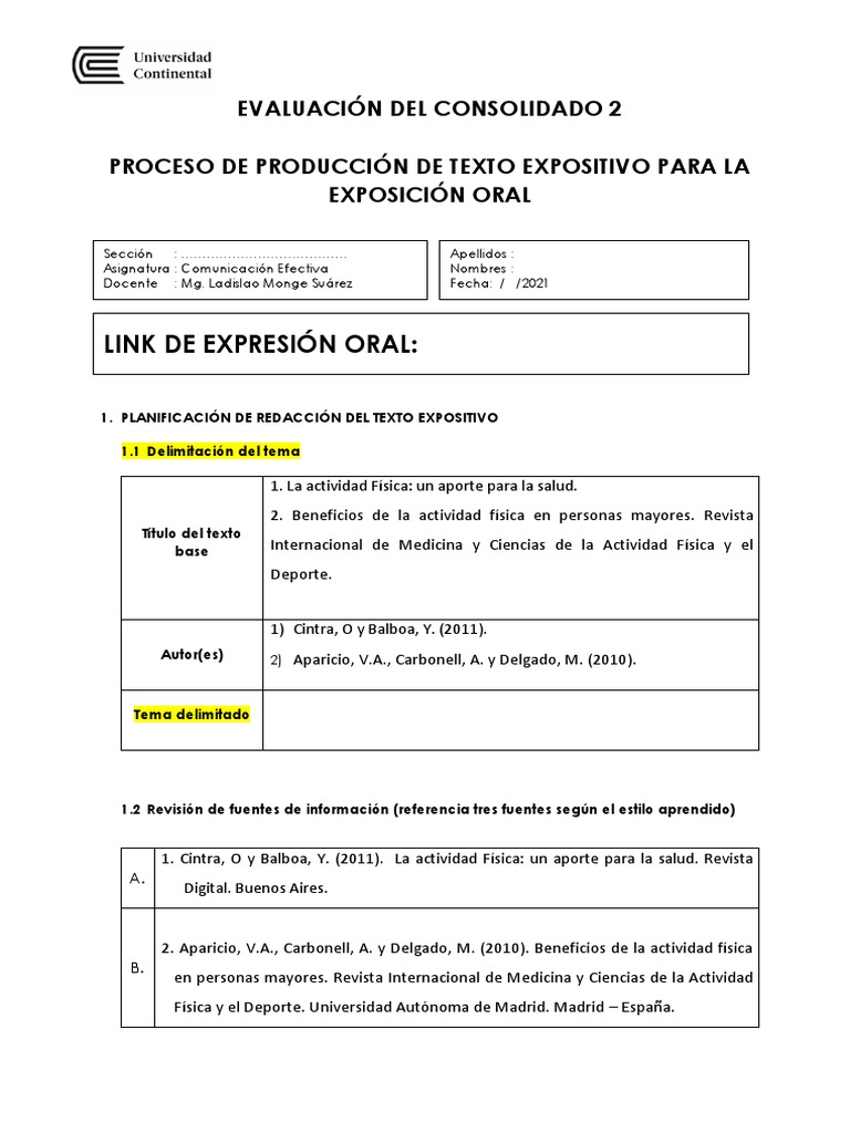 Ejemplo de Planificación para Exposición Oral | PDF | Ejercicio ...