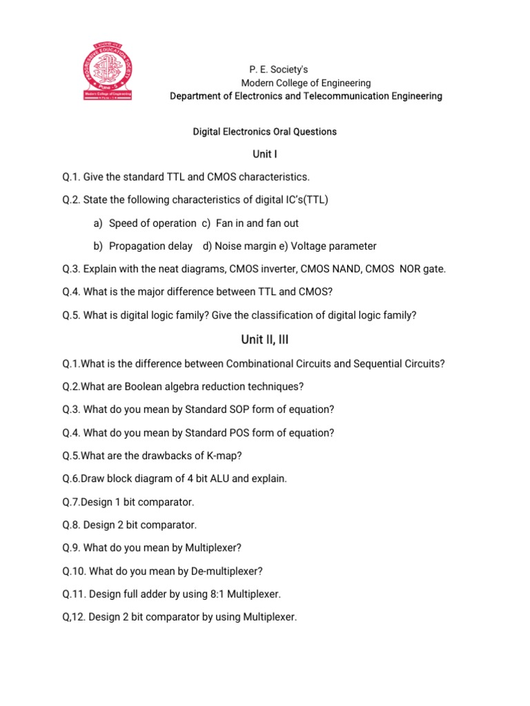 Digital Electronics Exam Questions Guide | PDF