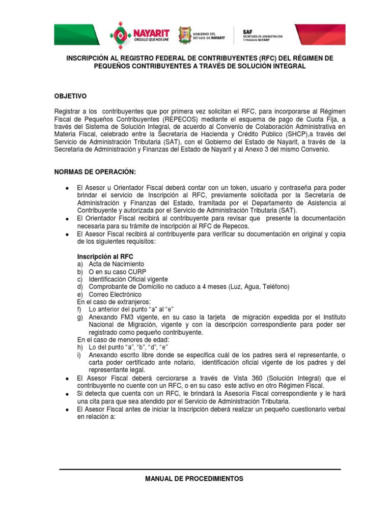 Inscripción Al Registro Federal de Contribuyentes (RFC) Del Régimen de ...