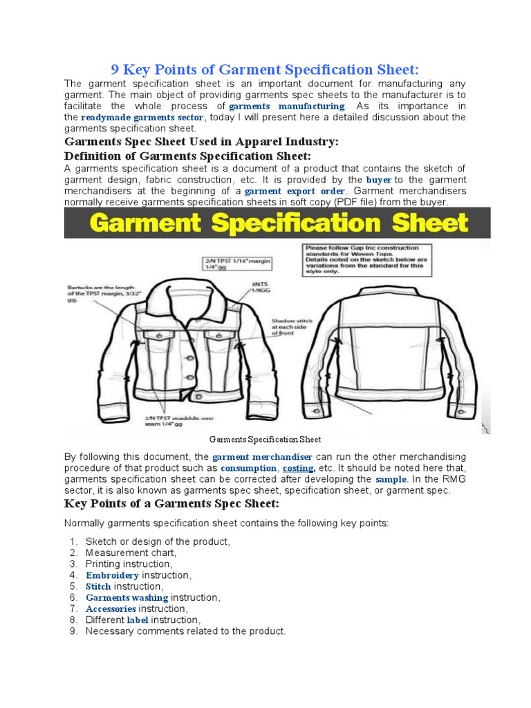 Garmentsmerchandising - 9 Key Points of Garment Specification Sheet ...
