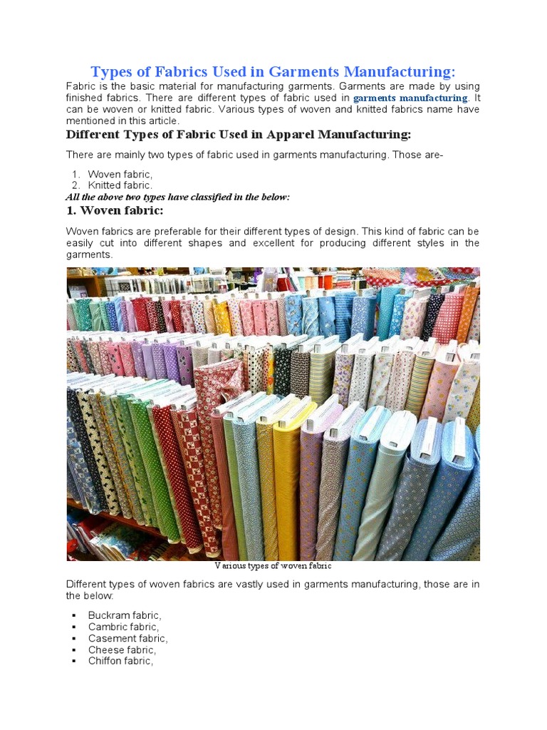 Garmentsmerchandising - Types of Fabrics Used in Garments Manufacturing ...