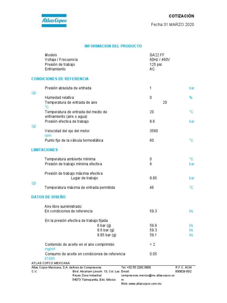 Ficha Tecnica GA22FF | PDF | Presión | Ingeniería mecánica